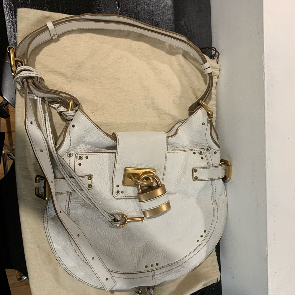 Chloe Paddington Padlock Leather Bag In White Authent… - Gem
